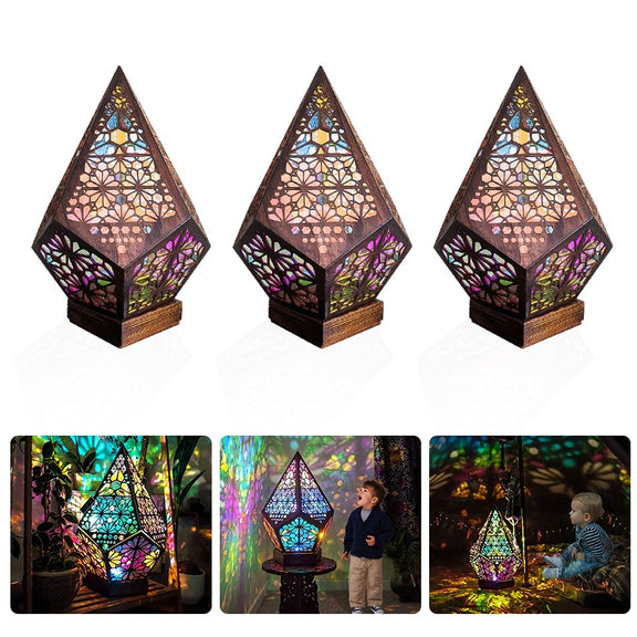 Wooden Hollow LED Projection Night Lamp Bohemian Colorful Projector De ...